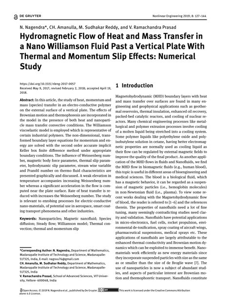Pdf Hydromagnetic Flow Of Heat And Mass Transfer In A Nano Williamson Fluid Past A Vertical