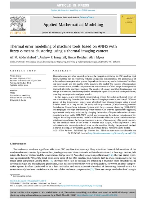 Pdf Thermal Error Modelling Of Machine Tools Based On Anfis With Fuzzy C Means Clustering