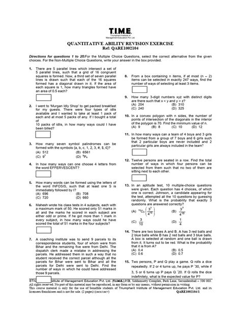 Quantitative Ability Revision Exercise Part 4 Pdf Mathematics