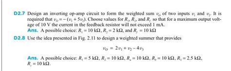 Solved D27 Design An Inverting Op Amp Circuit To Form The