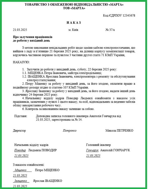 Приказ о привлечении к работе в выходной образец и бланк • Factoracademy