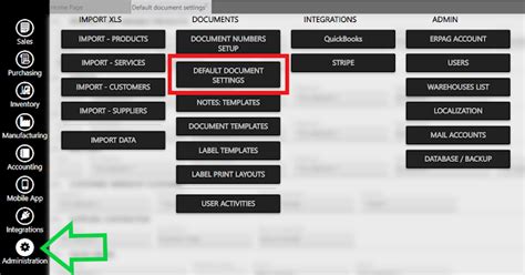 Default Document Settings ERPAG
