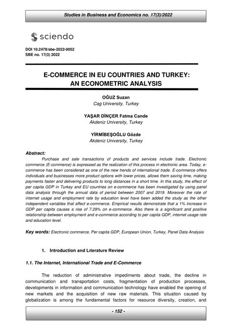 Pdf E Commerce In Eu Countries And Turkey An Econometric Analysis