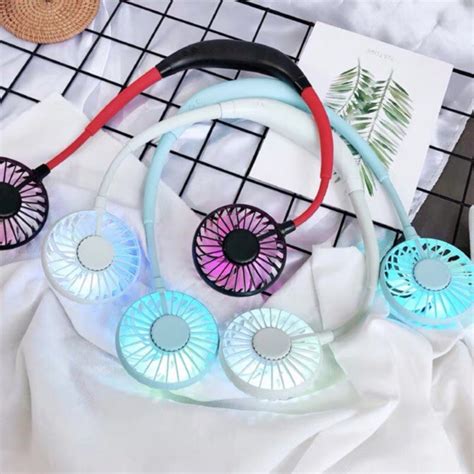 Neckband Fan พัดลมพกพาขนาดเล็ก แบบคล้องคอรุ่นใหม่ Usb ชาร์จคู่ มีไฟกับใส่แผ่นน้ำหอมได้ Shopee