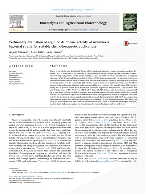 Pdf Preliminary Evaluation Of Arginine Deiminase Activity Of Indigenous Bacterial Strains For
