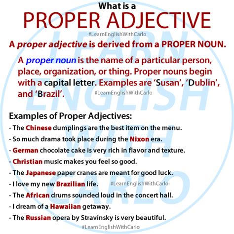 Understanding Proper Adjectives In English Welcome To Learn English With Carlo