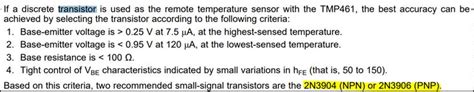 Tmp461 Transistor Selection Requirement Sensors Forum Sensors Ti E2e Support Forums