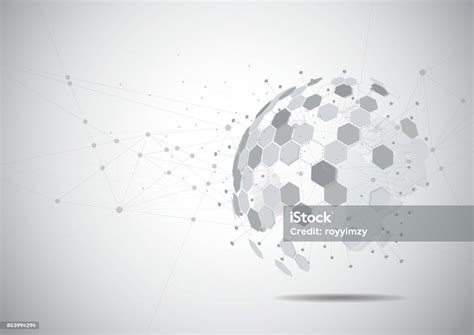 글로벌 네트워크 연결입니다 세계 지도 포인트와 라인 구성의 개념은 글로벌 비즈니스 벡터 일러스트 레이 션 3차원 형태에 대한