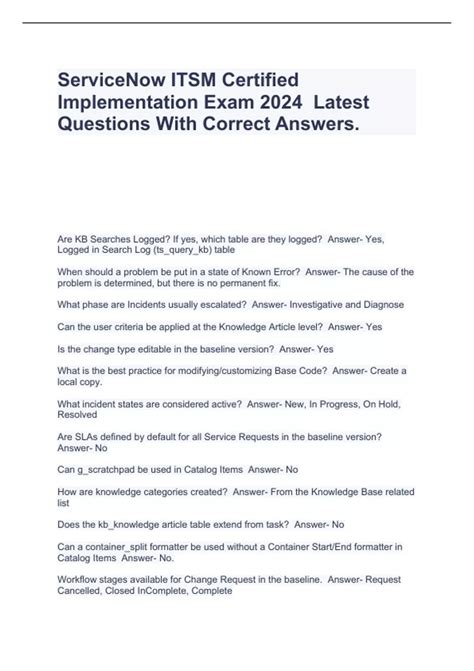Servicenow Itsm Certified Implementation Exam 2024 Latest Questions With Correct Answers