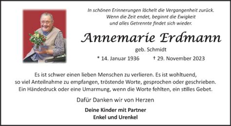 Traueranzeigen Von Annemarie Erdmann Ok Trauer De