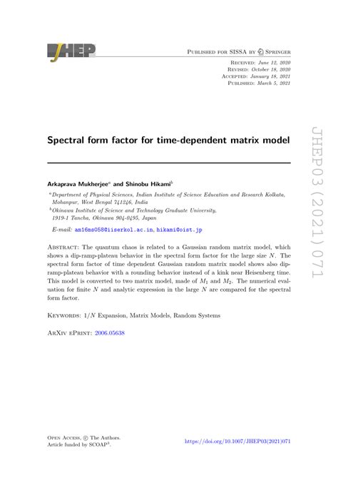 Pdf Spectral Form Factor For Time Dependent Matrix Model