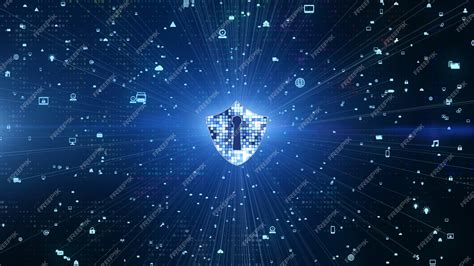 Premium Photo Shield Icon On Secure Global Network Cyber Security And Information Network