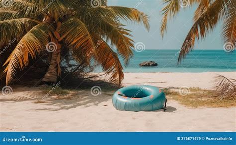 An Inflatable Swim Lap Against A Backdrop Of A Beach With Sand Palm Trees And The Ocean Tourist
