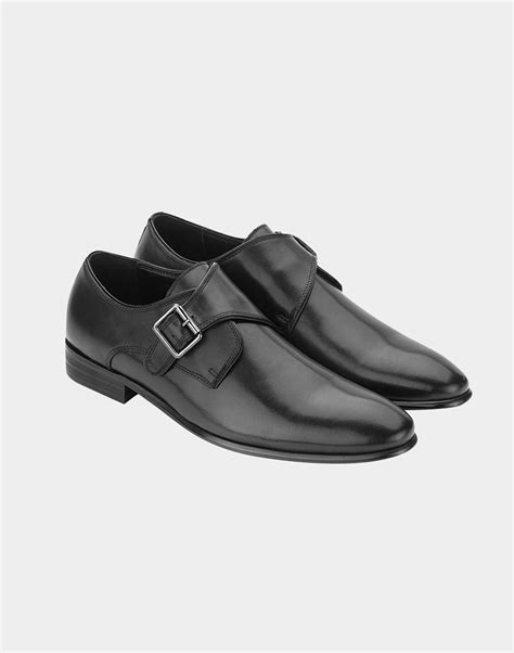 Black Leather Single Monk Strap Shoes Bottega Del Sarto