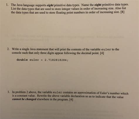 solved 1 the java language supports eight primitive data