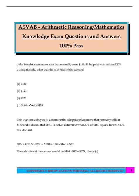 Asvab Arithmetic Reasoning Mathematics Knowledge Exam Questions And Answers 100 Pass Asvab