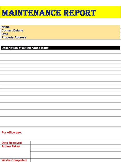 Maintenance Report Template At A Glance