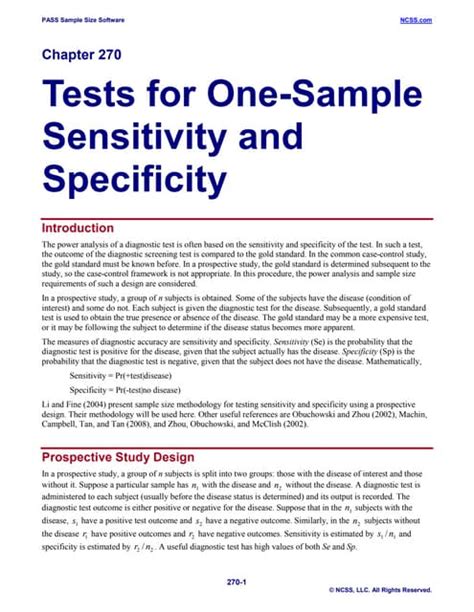 Tests For One Sample Sensitivity And Specificity Pdf