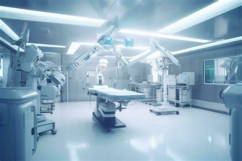 3d Rendering Robot Working In Modern Operating Room With Medical Equipment Ai Generated