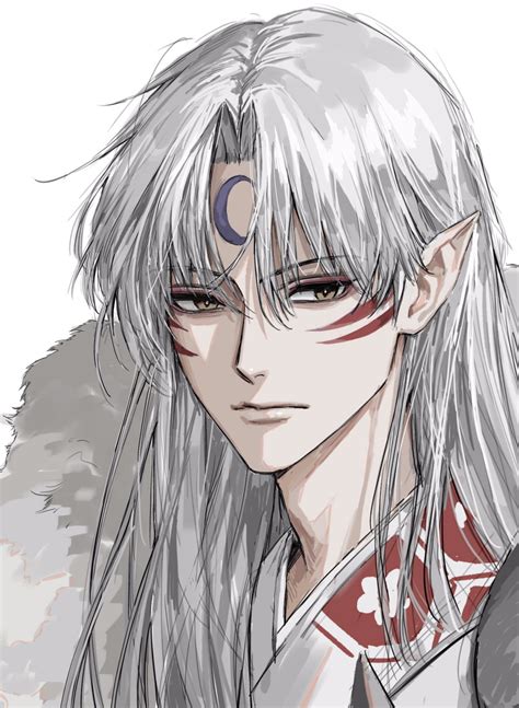 Sso S Sesshoumaru Inuyasha Highres 1boy Close Up Closed Mouth Crescent Moon Facial Mark