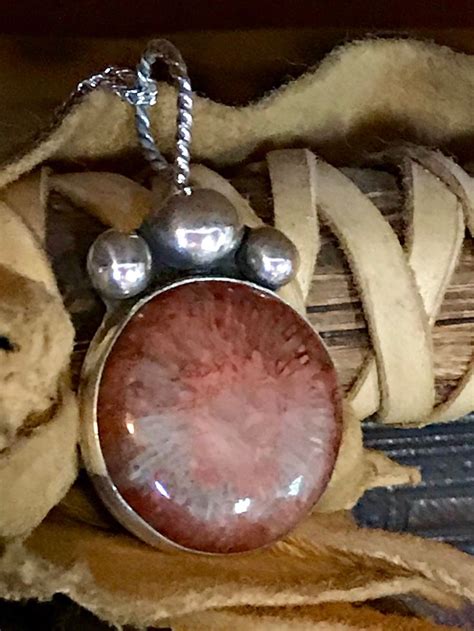 Red Horn Fossilized Coral And Sterling Silver Pendant Etsy Fossilized Coral Sterling Silver