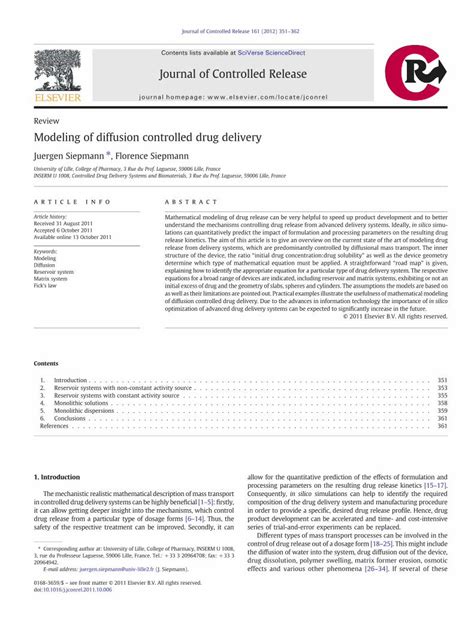 Pdf Modeling Of Diffusion Controlled Drug Delivery Dokumen Tips