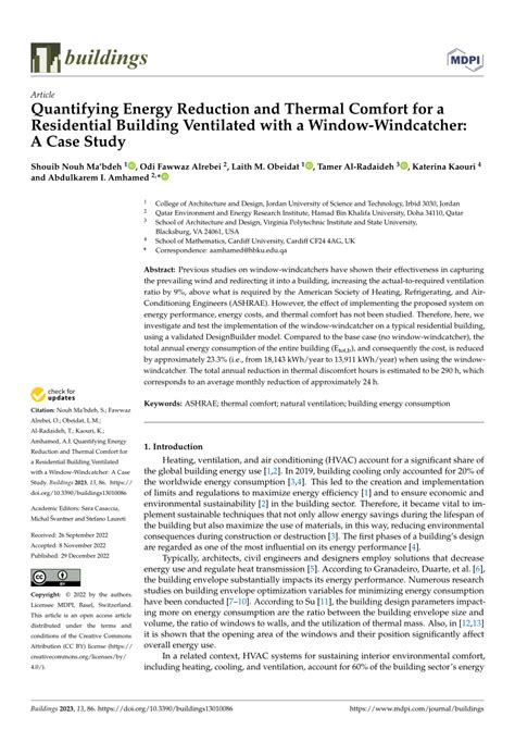Pdf Quantifying Energy Reduction And Thermal Comfort For A Residential Building Ventilated