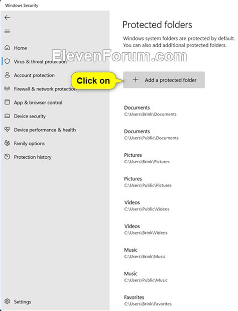 add or remove protected folders for controlled folder access in windows 11 windows 11 forum