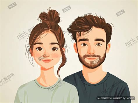 Ai创作图情侣卡通照 情侣卡通头像创意设计 手绘男女情侣 卡通情侣头像创意设计 男女朋友插画 褐色的头发夫妻 情侣头像插画 小夫妻插画 夫妻插画 情侣系列插画 半男半女脸部图片 青年男女插画