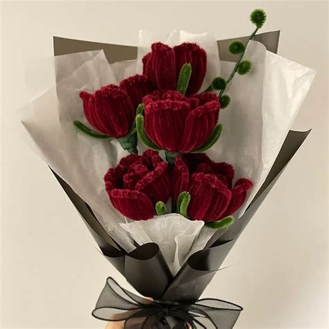 Diy Pipe Cleaners Kit Rose Flower Hoa Tự Làm Bó Hoa Nơ Ruy Băng