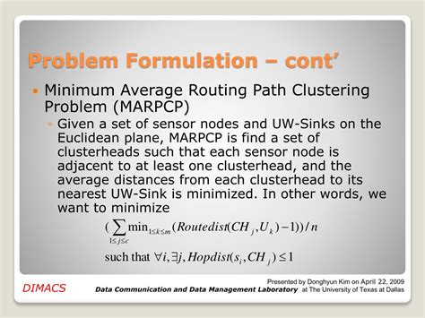 Ppt Minimum Average Routing Path Clustering Problem In Multi Hop 2 D Underwater Sensor