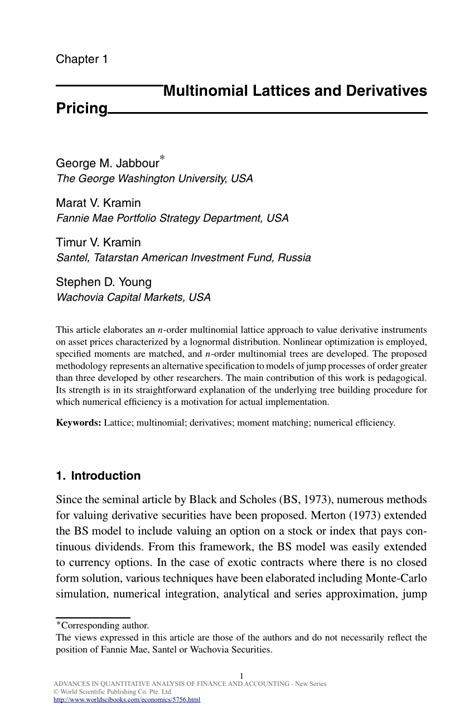 Pdf Multinomial Lattices And Derivatives Pricing