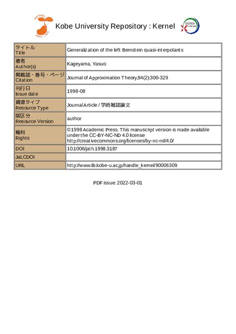 Pdf Generalization Of The Left Bernstein Quasi Interpolants Yasuo Kageyama
