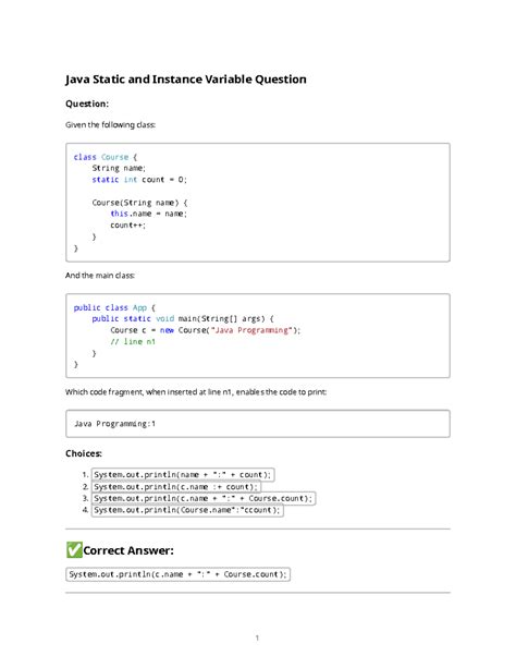 Java Mcq Explanation Static Vs Instance Variables In Java Studocu