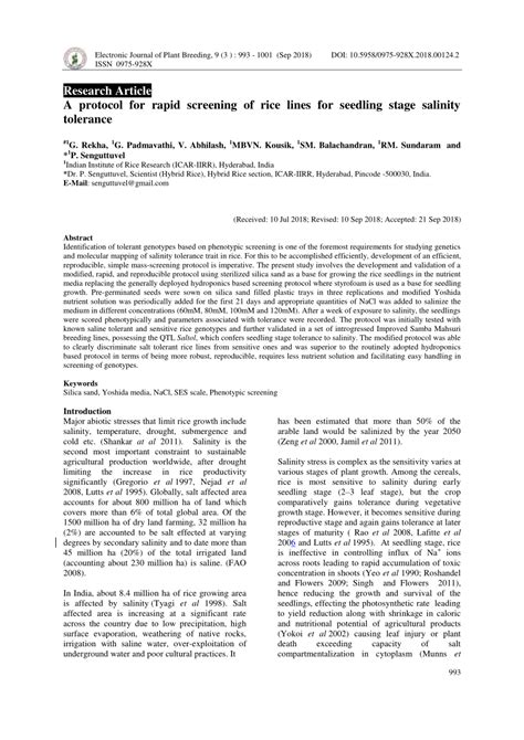 Pdf A Protocol For Rapid Screening Of Rice Lines For Seedling Stage