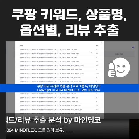 쿠팡 키워드 상품명 옵션별 리뷰 리뷰수 추출 오픈마켓 정보 데이터 수집 분석 크롤링 자동화 Pc·웹 프로그램 포트폴리오 크몽
