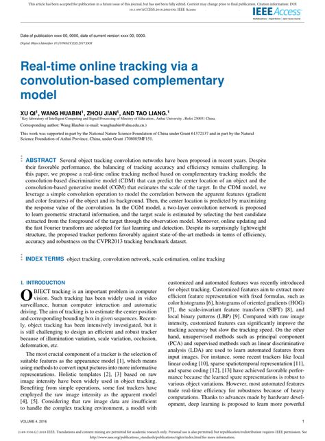 Pdf Real Time Online Tracking Via A Convolution Based Complementary Model