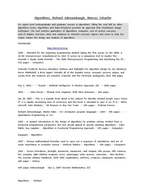 Algorithms Richard Johnsonbaugh Marcus Schaefer Pdf Computer Programming Algorithms