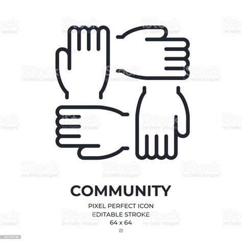 커뮤니티 및 팀워크 개념 흰색 배경 평면 벡터 그림에서 격리된 원형 악수 편집 가능한 스트로크 윤곽선 아이콘입니다 픽셀 완벽 64 X 64 아이콘에 대한 스톡 벡터 아트 및