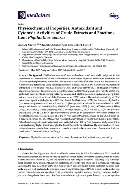Pdf Physicochemical Properties Antioxidant And Cytotoxic Activities