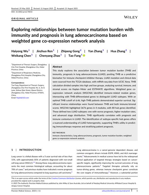 Pdf Exploring Relationships Between Tumor Mutation Burden With Immunity And Prognosis In Lung