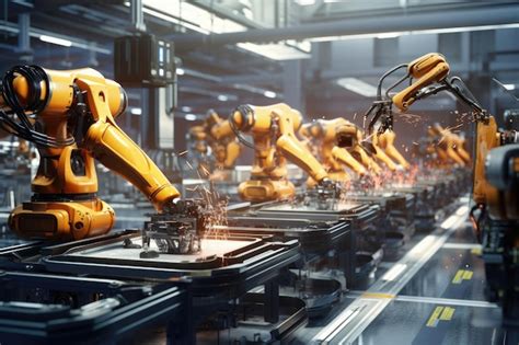 Robot Assembly Line In A Futuristic Factory Futuristic Efficient Smart Automation Robot