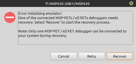 CCS MSP EXP430F5529 MSP430 Error MSP FET EZ FET Recovery Failed MSP Low Power