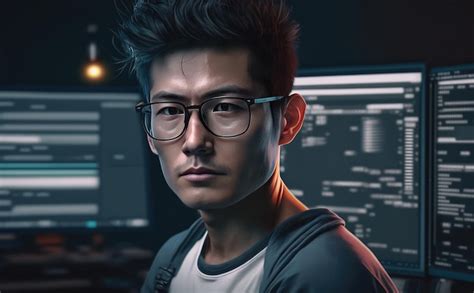Premium Photo An Asian Man Computer Engineer Programmer Sits At A