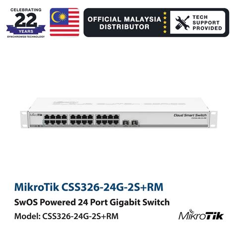 Mikrotik Swos Powered 24 Port Gigabit Ethernet Switch In 1u Rackmount Case Css326 24g 2s Rm