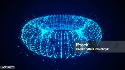 파란색 배경에 미래 지향적인 동적 와이어프레임 원환체 과학적 데이터의 흐름 미래 지향적인 디지털 기술 3d 렌더링 원환체에 대한 스톡 사진 및 기타 이미지 Istock