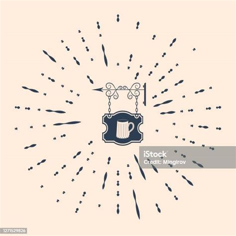 베이지 색 배경에 맥주 아이콘의 나무 머그잔위조 브래킷에 매달려 있는 블랙 스트리트 간판 바 선술집 카페 술집 레스토랑에