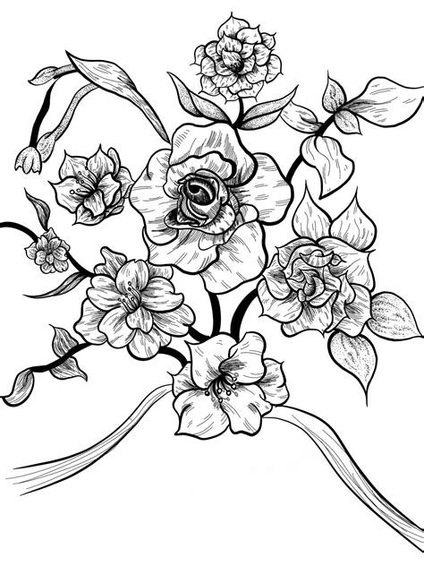 原创手绘黑白花卉插画 Z85279046 站酷ZCOOL