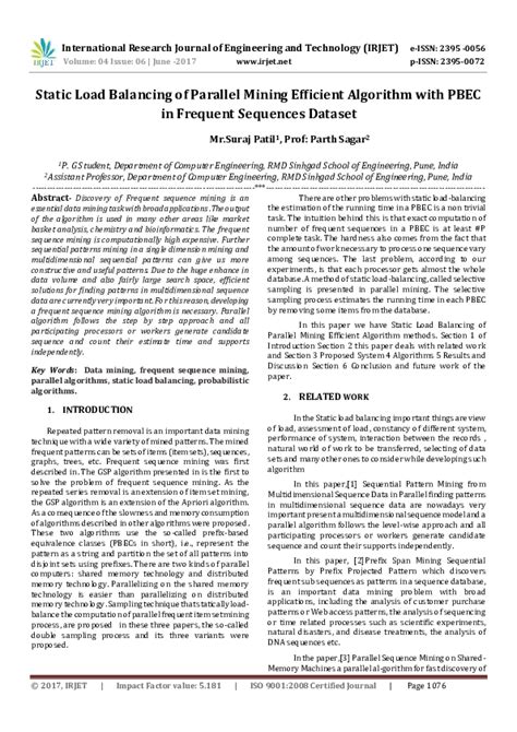 Pdf Static Load Balancing Of Parallel Mining Efficient Algorithm With Pbec In Frequent