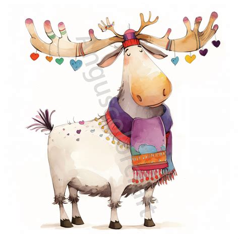 12 Quirky Moose Clip Art Watercolor Clipart  Junk Journaling Scrapbook Card Making